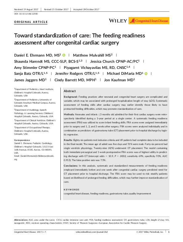 (PDF) Toward standardization of care: The feeding readiness assessment ...