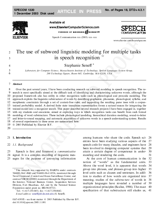 (PDF) The use of subword linguistic modeling for multiple tasks in speech recognition ...