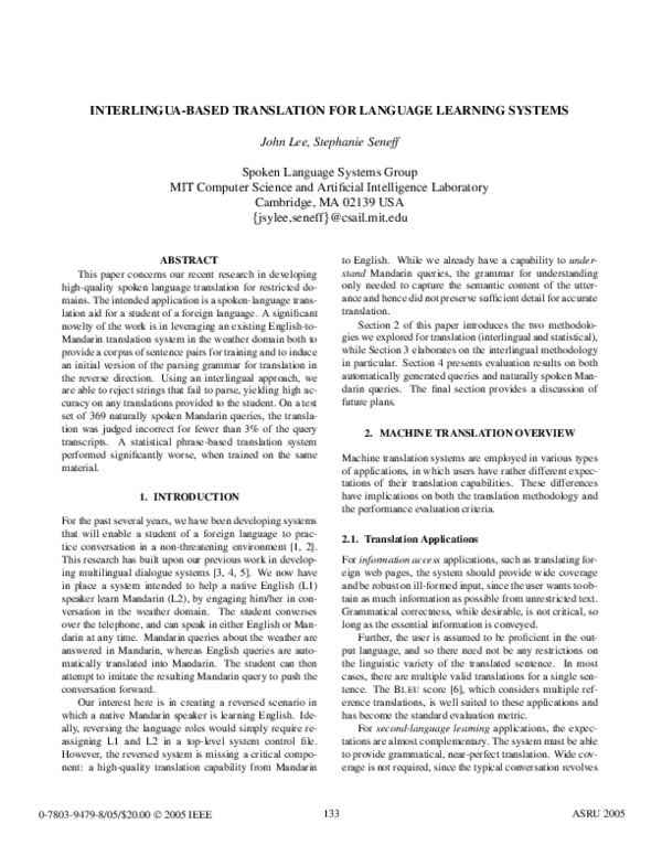 (PDF) Interlingua-based translation for language learning systems