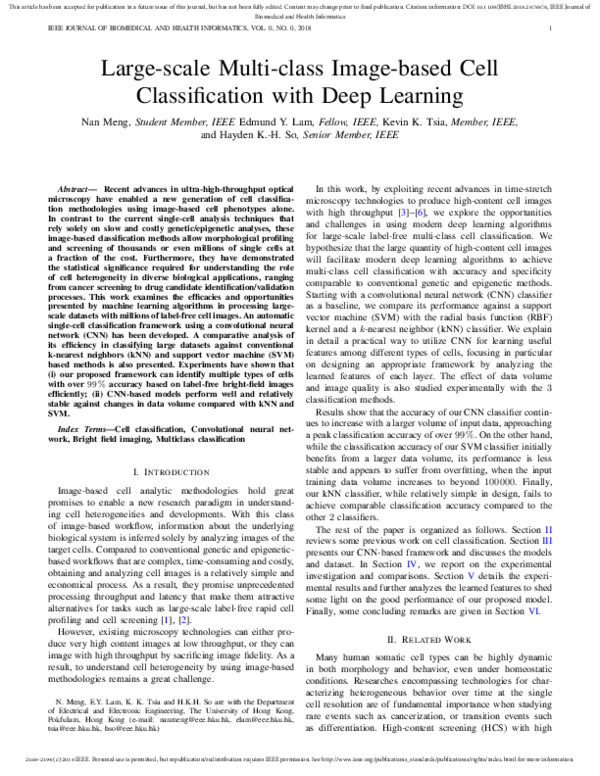 Pdf Large Scale Multi Class Image Based Cell Classification With Deep Learning 