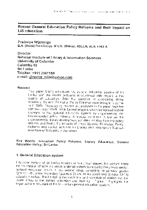 (PDF) Recent General Education Policy Reforms and their impact on LIS ...