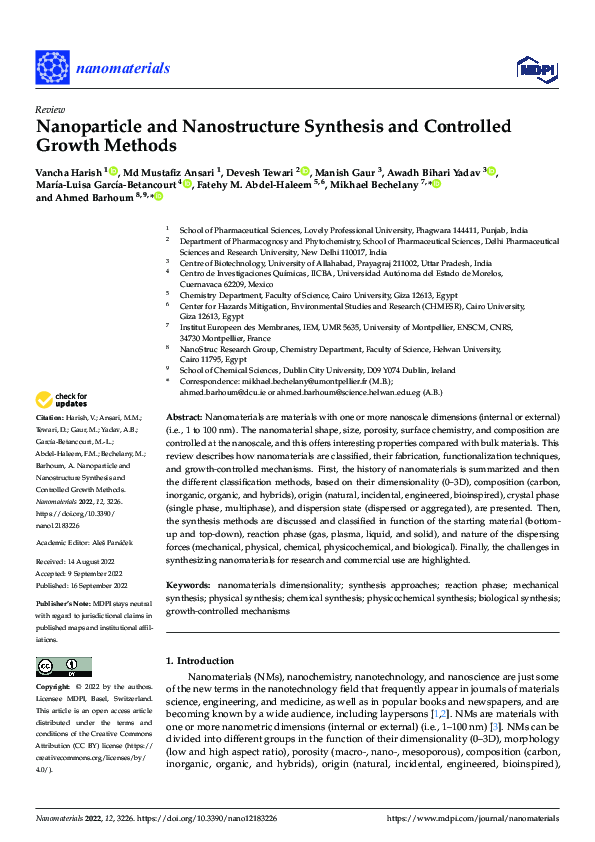(PDF) Nanoparticle and Nanostructure Synthesis and Controlled Growth Methods
