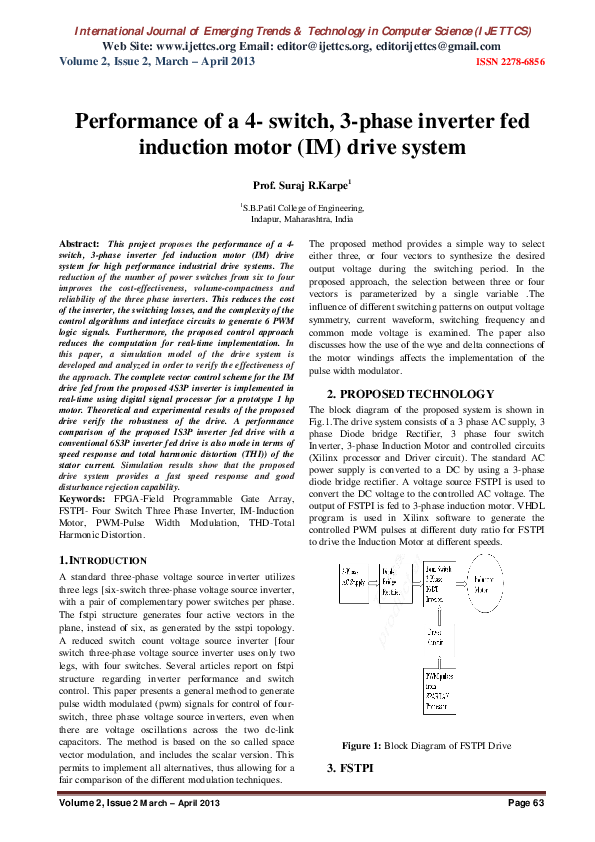(PDF) Performance of a 4- switch, 3-phase inverterfed induction motor (IM) drive system