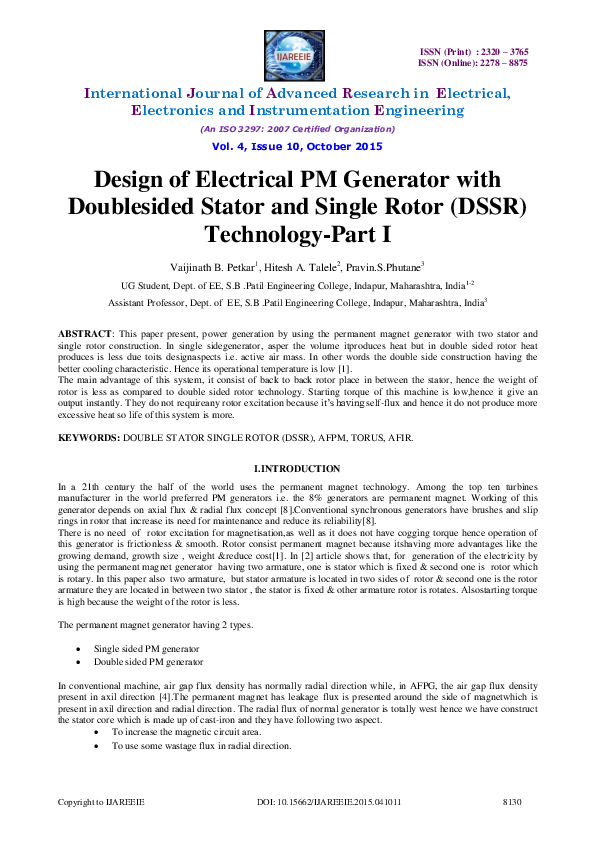 (PDF) Design of Electrical PM Generator with Doublesided Stator and ...