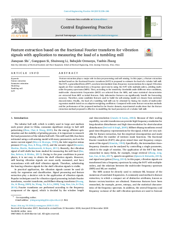 (PDF) Feature extraction based on the fractional Fourier transform for vibration signals with ...