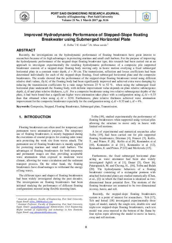 (PDF) Improved Hydrodynamic Performance of Stepped-Slope floating Breakwater using Submerged ...