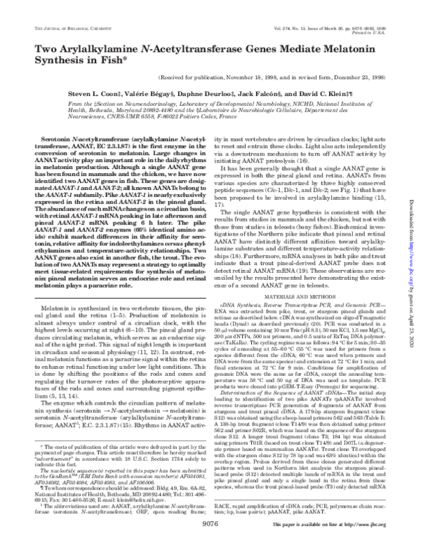 (PDF) Two Arylalkylamine N-Acetyltransferase Genes Mediate Melatonin ...