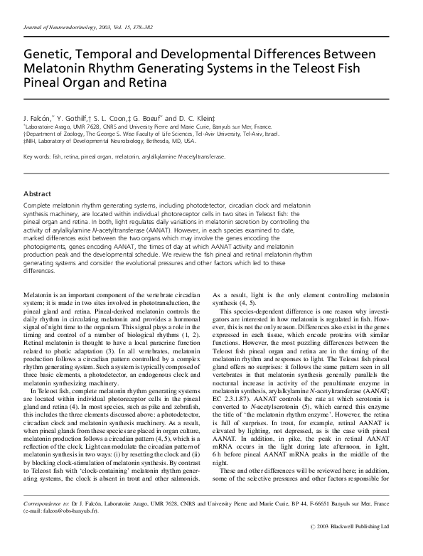 (PDF) Genetic, Temporal and Developmental Differences Between Melatonin ...