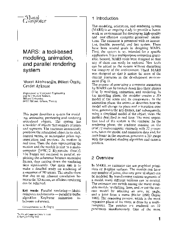 Pdf Mars A Tool Based Modeling Animation And Parallel Rendering System