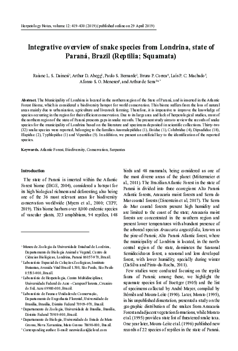 (PDF) Integrative overview of snake species from Londrina, State of ...