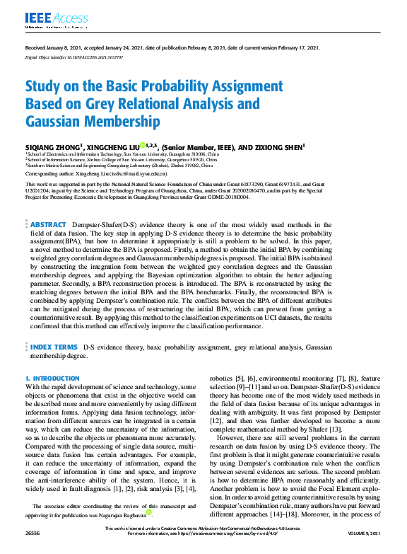 (PDF) Study on the Basic Probability Assignment Based on Grey Relational Analysis and Gaussian ...