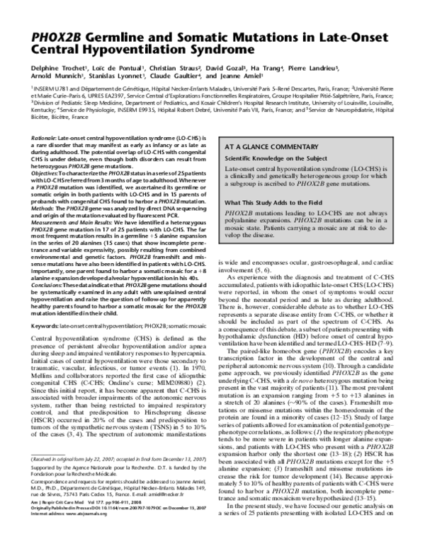 (PDF) PHOX2B Germline and Somatic Mutations in Late-Onset Central ...