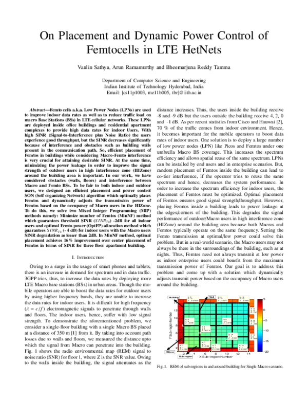 (PDF) On placement and dynamic power control of femtocells in LTE HetNets