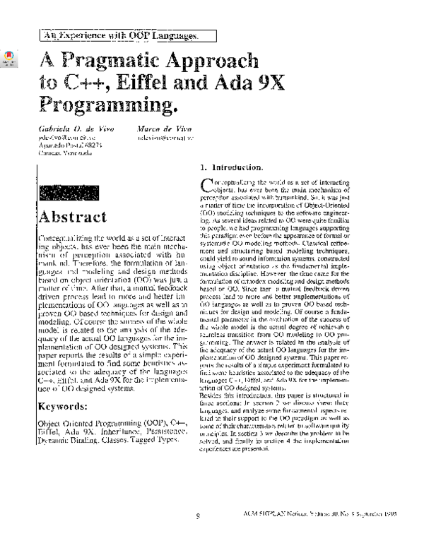 (PDF) A pragmatic approach to C++, Eiffel and Ada 9X programming