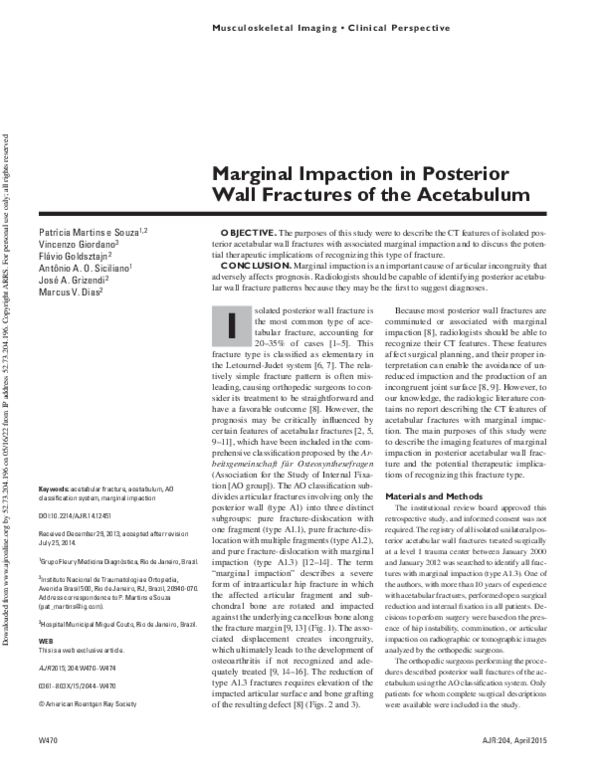 (PDF) Marginal Impaction in Posterior Wall Fractures of the Acetabulum