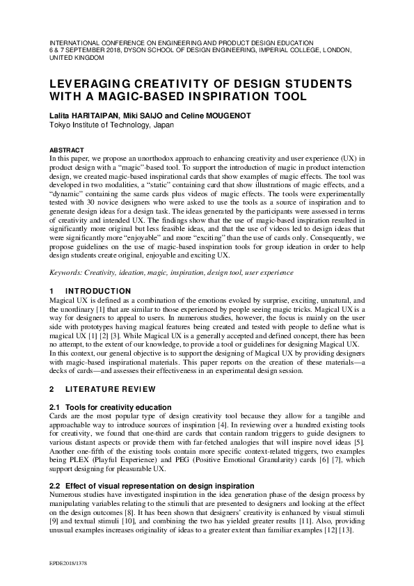 (PDF) Leveraging Creativity of Design Students with a Magic-Based ...