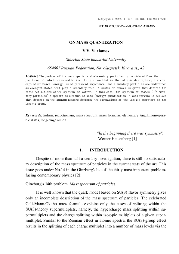(PDF) ON MASS QUANTIZATION