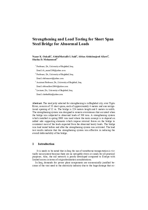 (PDF) Strengthening and Load Testing for Short Span Steel Bridge for ...