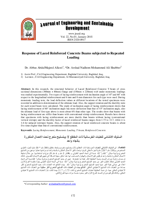 Pdf Response Of Laced Reinforced Concrete Beams Subjected To Repeated Loading