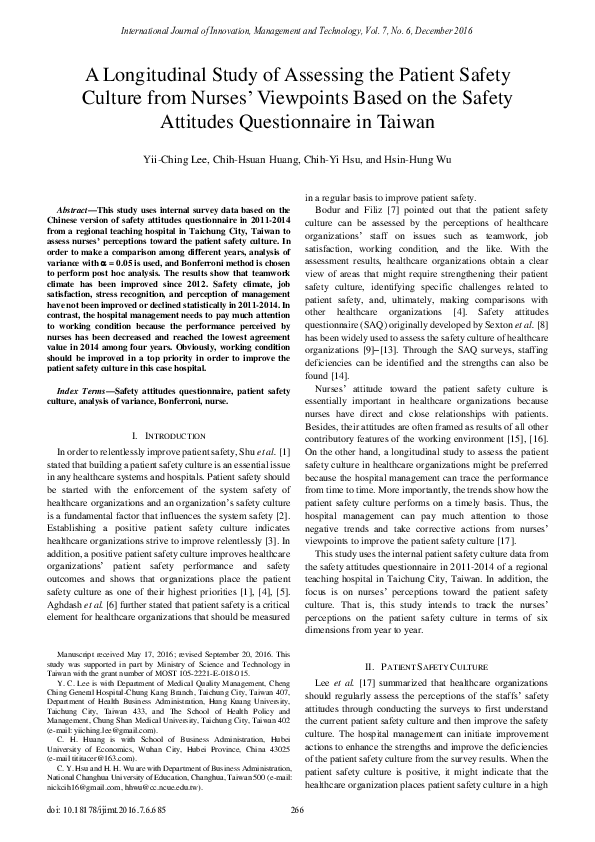 (PDF) A Longitudinal Study of Assessing the Patient Safety Culture from ...