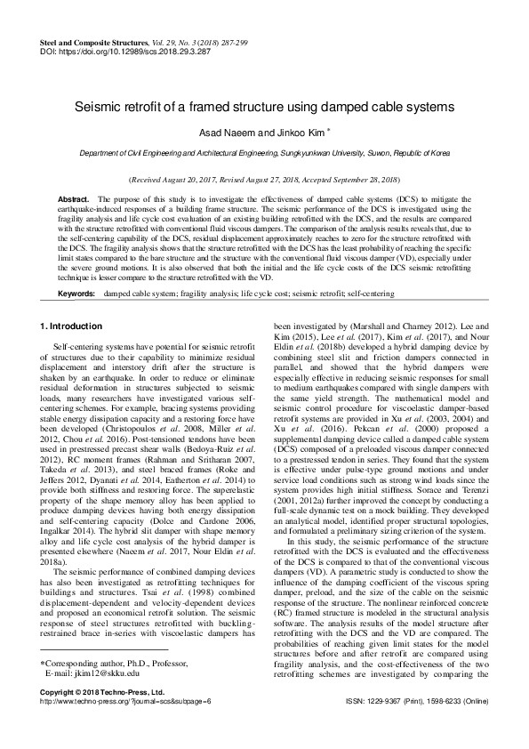 (PDF) Seismic retrofit of a framed structure using damped cable systems