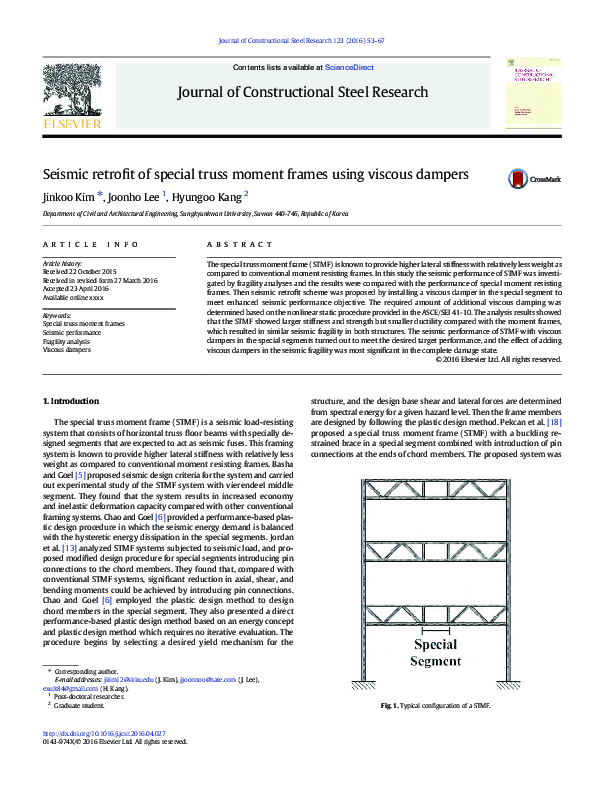 (PDF) Seismic retrofit of special truss moment frames using viscous dampers