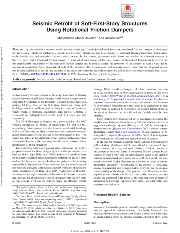 (PDF) Seismic Retrofit of Soft-First-Story Structures Using Rotational Friction Dampers