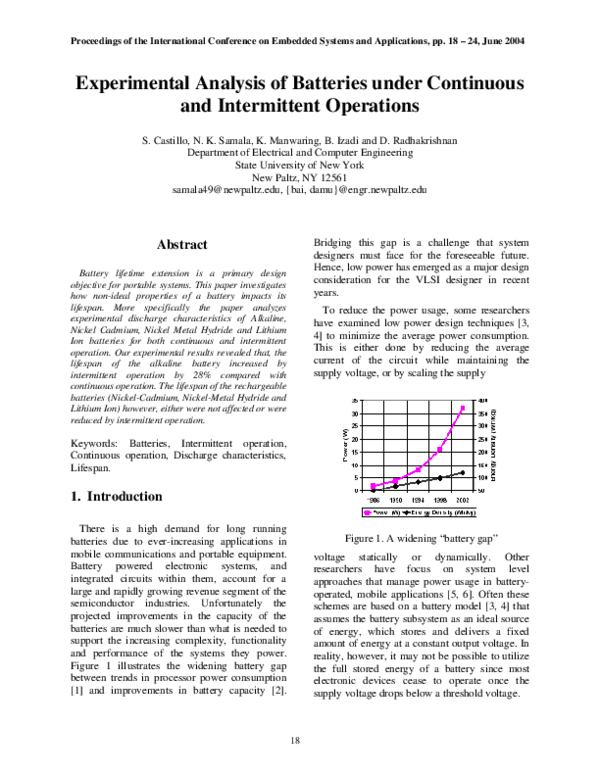 (PDF) Experimental Analysis of Batteries Under Continuous and Intermittent Operations