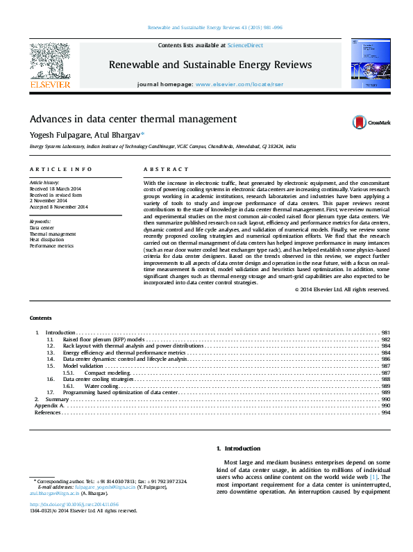 (PDF) Advances in data center thermal management