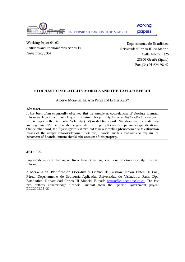 (PDF) Stochastic Volatility Models and the Taylor Effect
