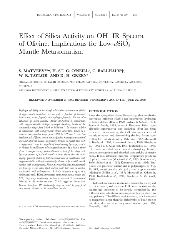 (PDF) Effect of Silica Activity on OH- IR Spectra of Olivine ...