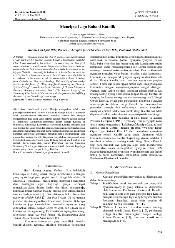 Pdf Mencipta Lagu Rohani Katolik Agus Tridiatno Academia Edu