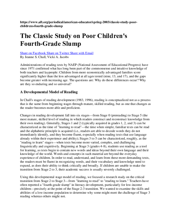 (PDF) The Classic Study on Poor Children's Fourth-Grade Slump