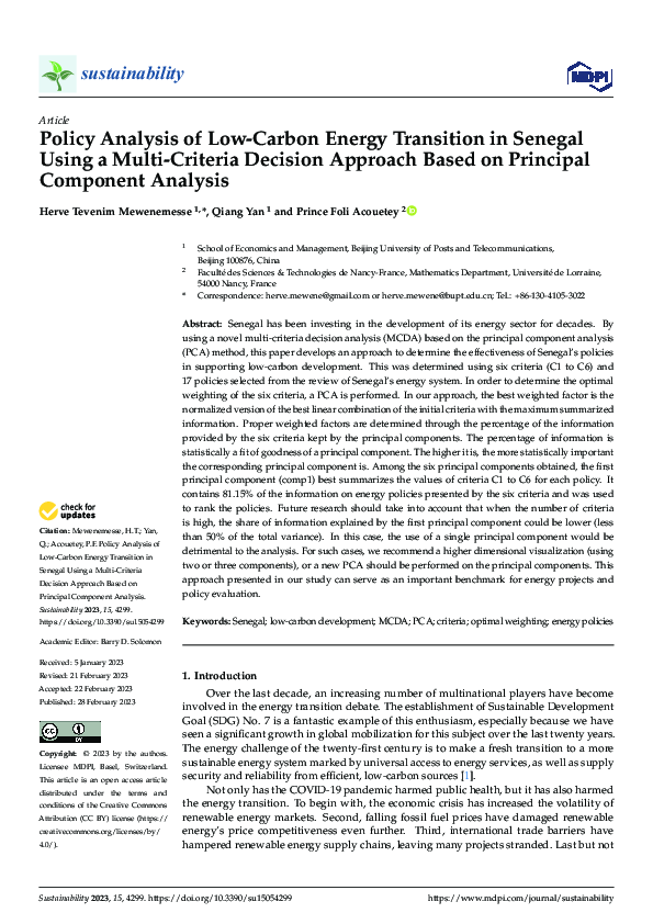 (PDF) Policy Analysis of Low-Carbon Energy Transition in Senegal Using a Multi-Criteria Decision ...