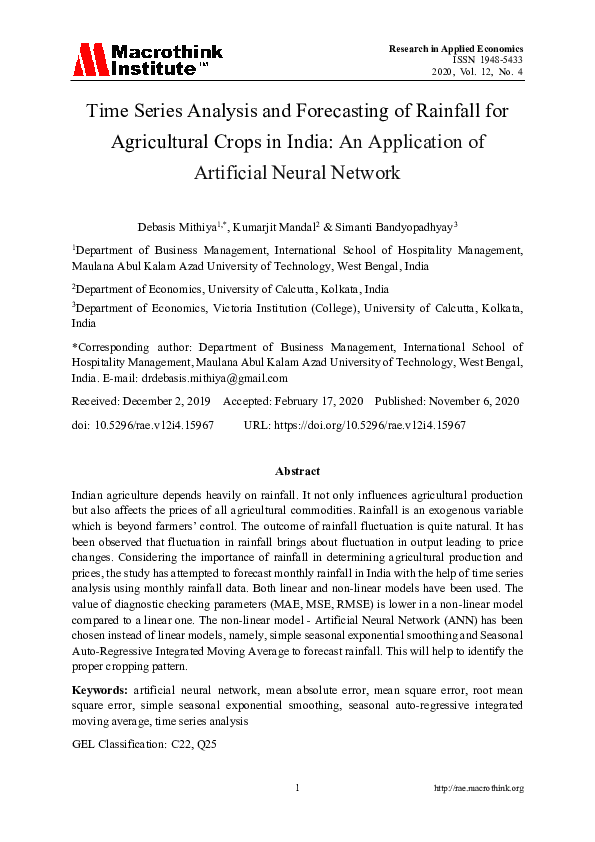 Pdf Forecasting Indian Rainfall Using Ann Models