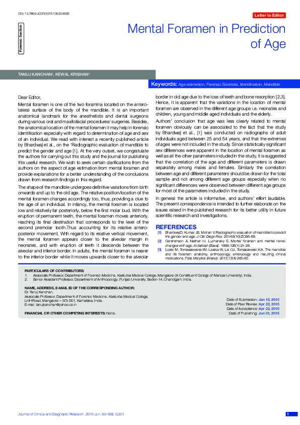 (PDF) Mental Foramen in Prediction of Age