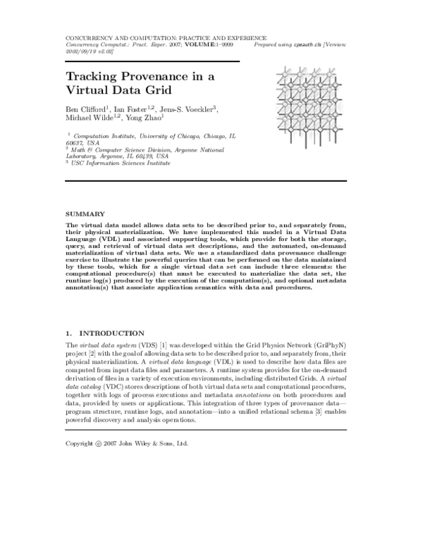 (PDF) Tracking provenance in a virtual data grid