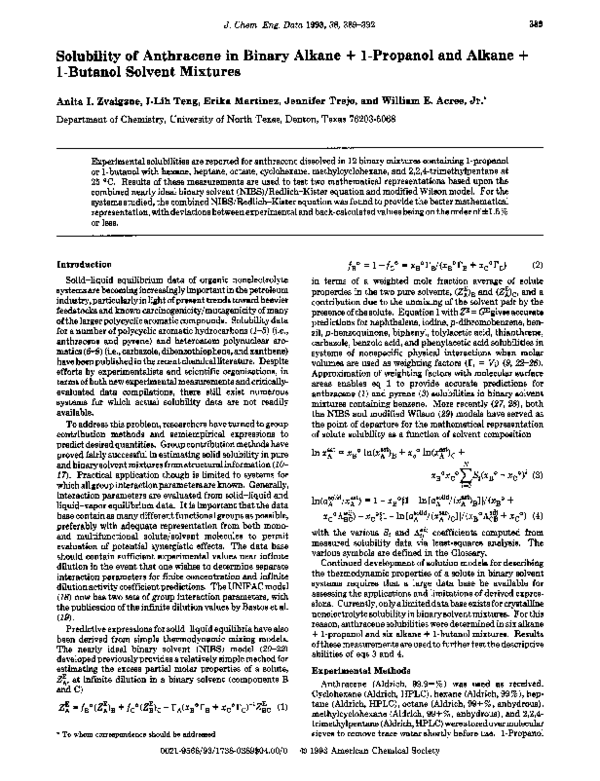 Pdf Solubility Of Anthracene In Binary Alkane 1 Propanol And Alkane 1 Butanol Solvent