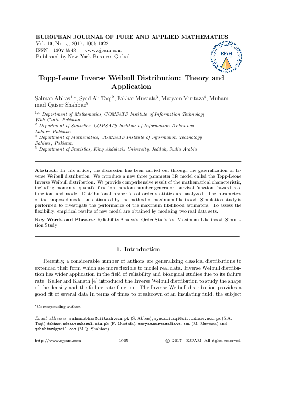 Pdf Topp Leone Inverse Weibull Distribution Theory And Application