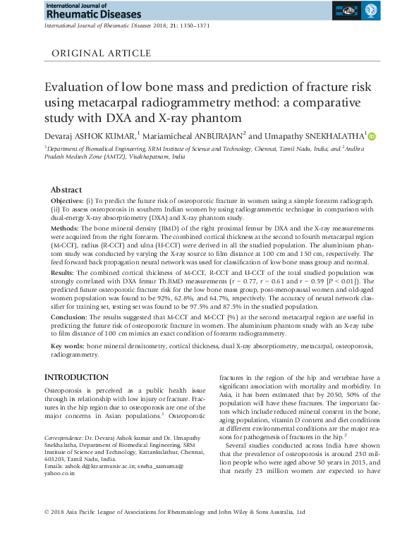 (PDF) Predicting Osteoporotic Fracture Risk via Metacarpal Radiogrammetry