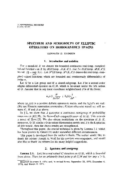 (PDF) Spectrum and semigroups of elliptic operators on homogeneous spaces (PDF) Spectrum and semigroups of elliptic operators on homogeneous spaces