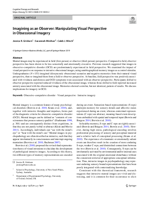 (PDF) Imagining as an Observer: Manipulating Visual Perspective in ...