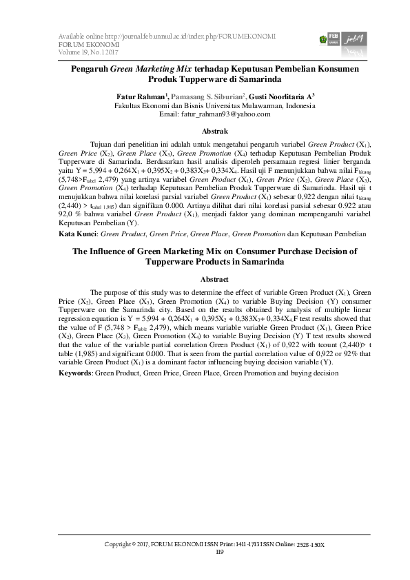 (PDF) Pengaruh Green Marketing Mix terhadap Keputusan Pembelian Konsumen Produk Tupperware di ...