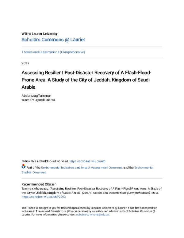 (PDF) Assessing Resilient Post-Disaster Recovery of A Flash-Flood-Prone ...
