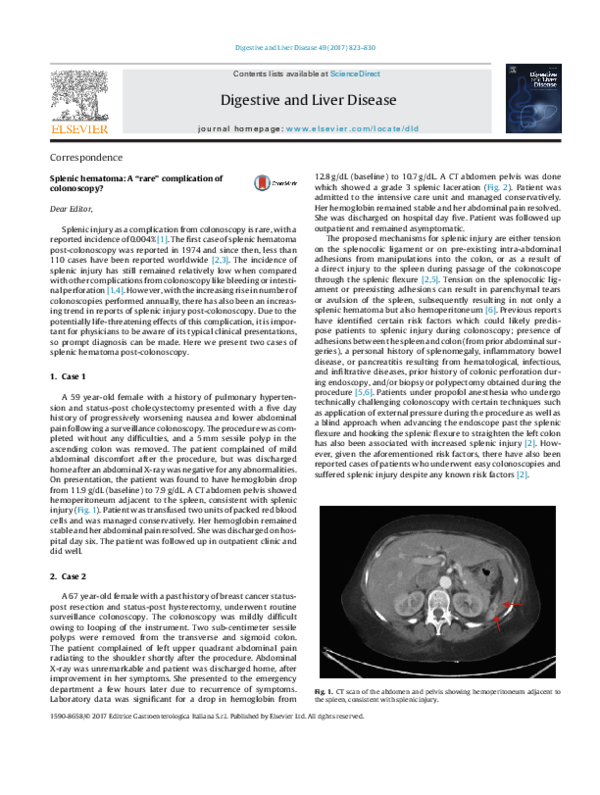 (PDF) Splenic hematoma A rare complication of colonoscopy