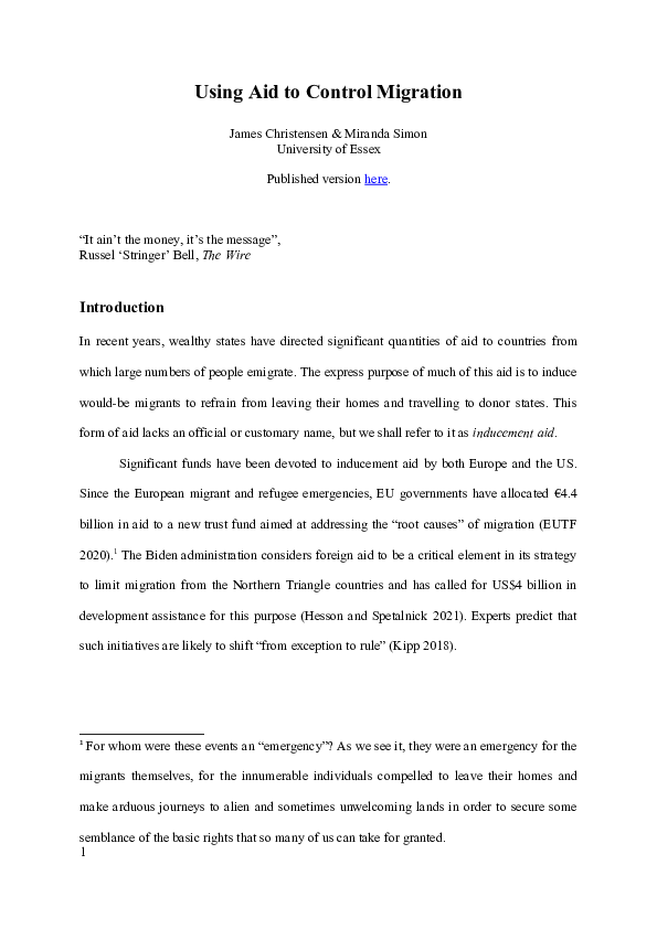 (DOC) Using Aid to Control Migration