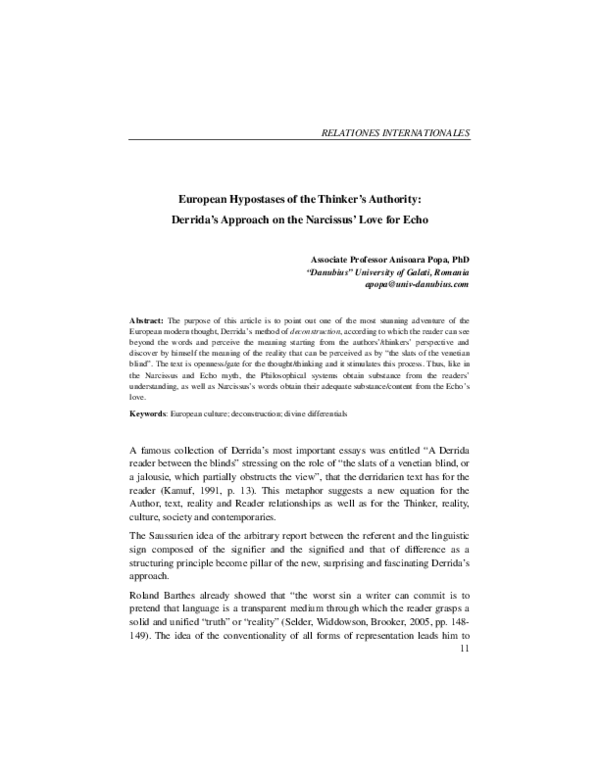 (PDF) European Hypostases of the Thinker’s Authority:Derrida’s Approach ...