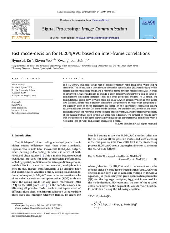 (PDF) Fast mode-decision for H.264/AVC based on inter-frame correlations