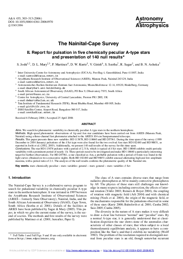 (PDF) The Nainital-Cape Survey | ram sagar - Academia.edu