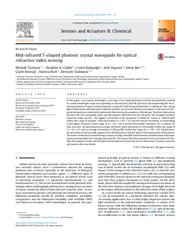 (PDF) Mid-infrared T-shaped photonic crystal waveguide for optical refractive index sensing